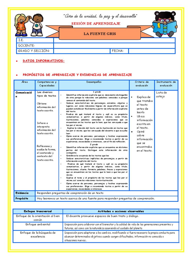 Iii E4 Sesión D4 Plan Lector La Fuente Gris | PDF