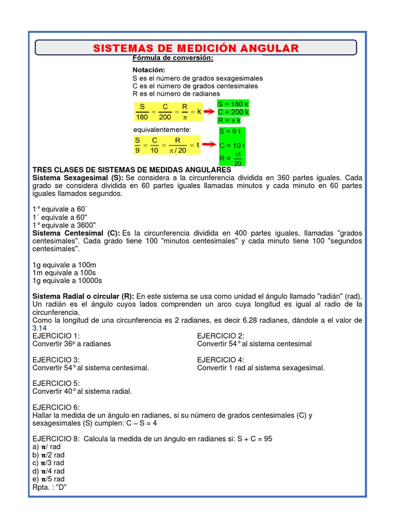 Sistemas de Medición Angular para Cuarto de Secundaria (Reparado) | PDF ...