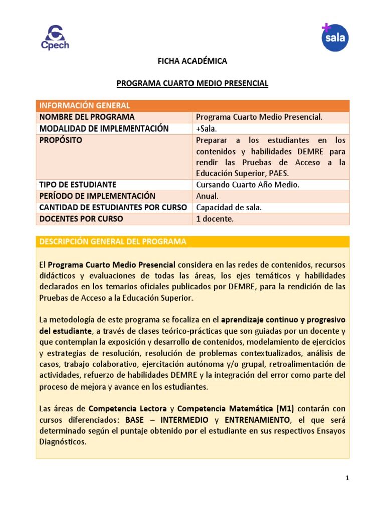 Programa PAES Cuarto Medio Presencial | PDF | Maestros | Aprendizaje