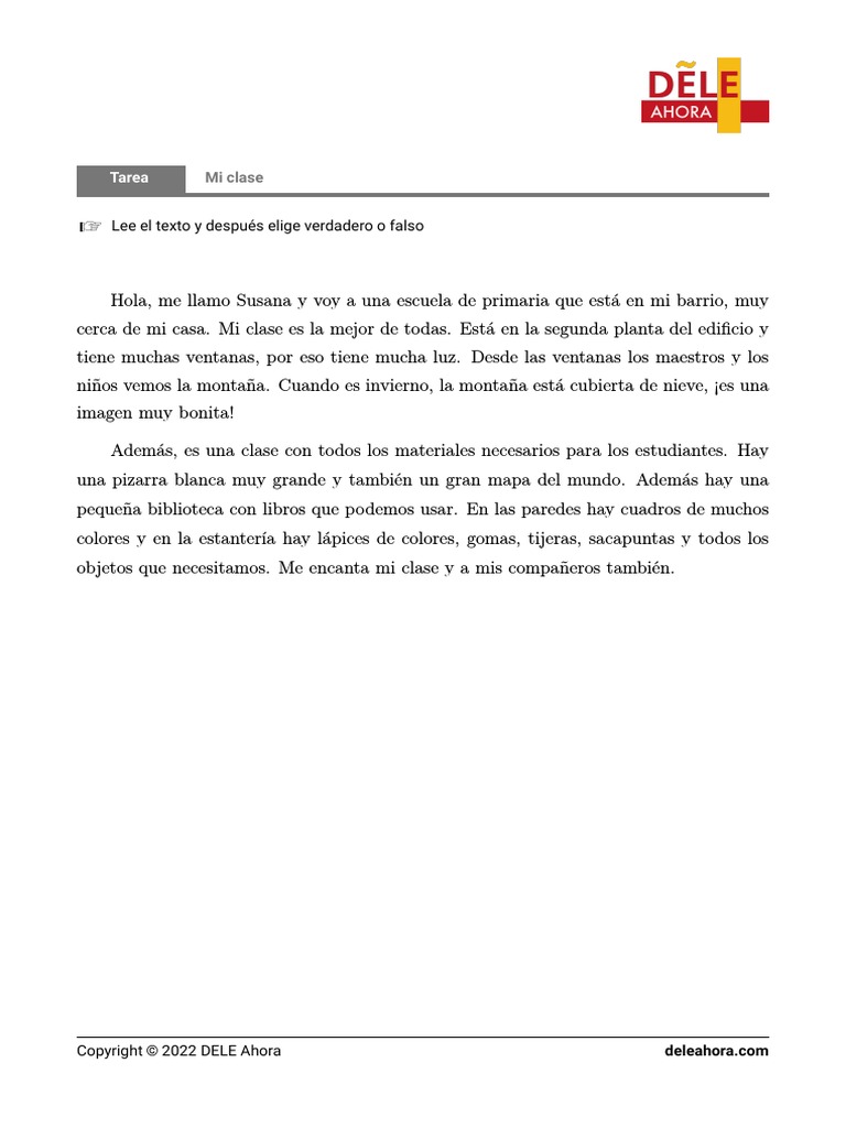 Dele A1 Mi Clase Dele A1 Escolar | PDF