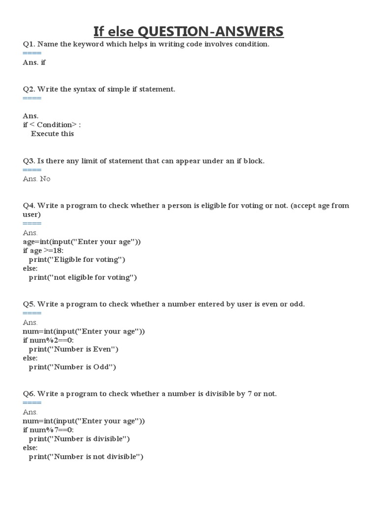 If Else QUESTION-ANSWERS | PDF