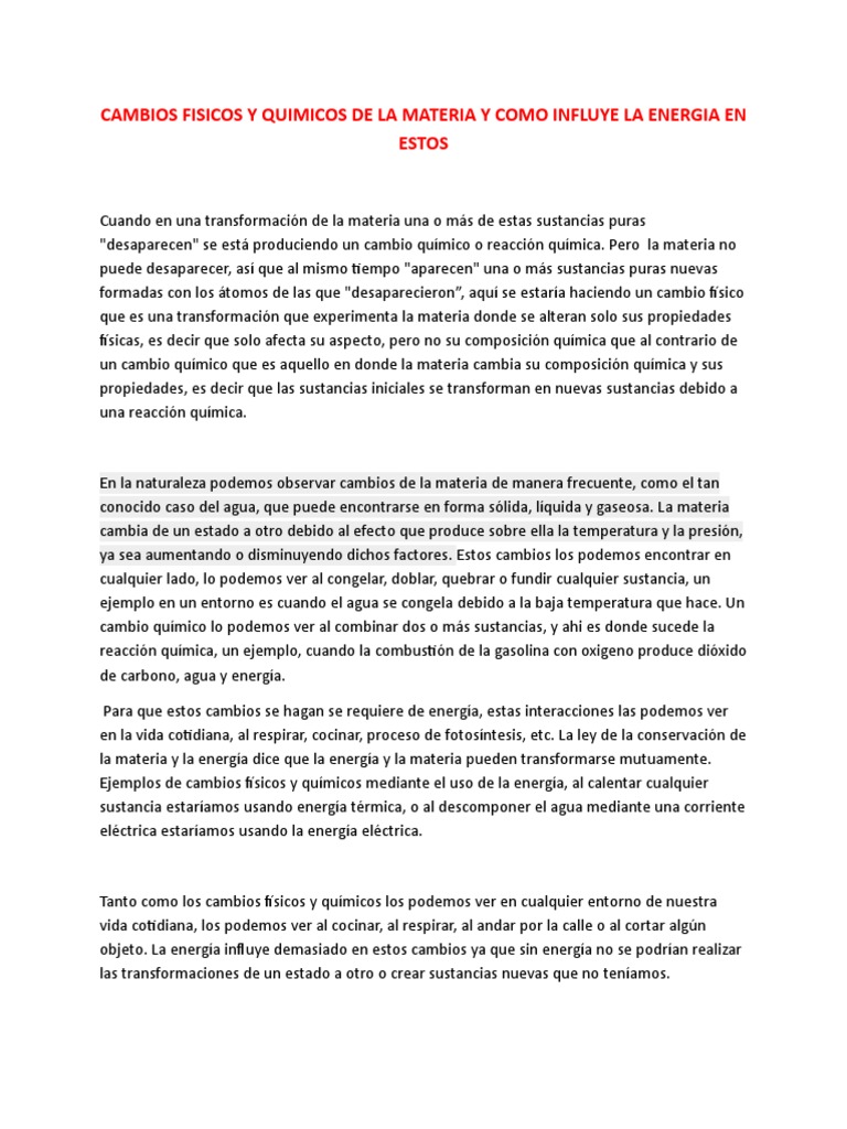 Cambios Físicos y Químicos en la Materia | PDF | Importar | Química