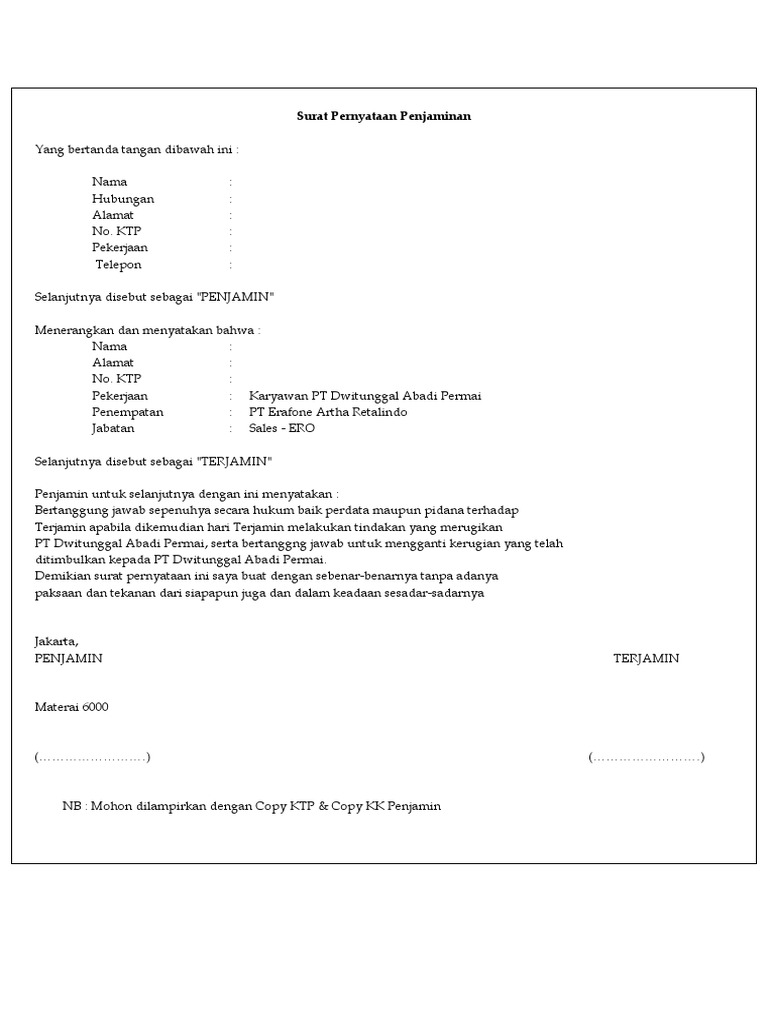 Surat Pernyataan Penjaminan | PDF