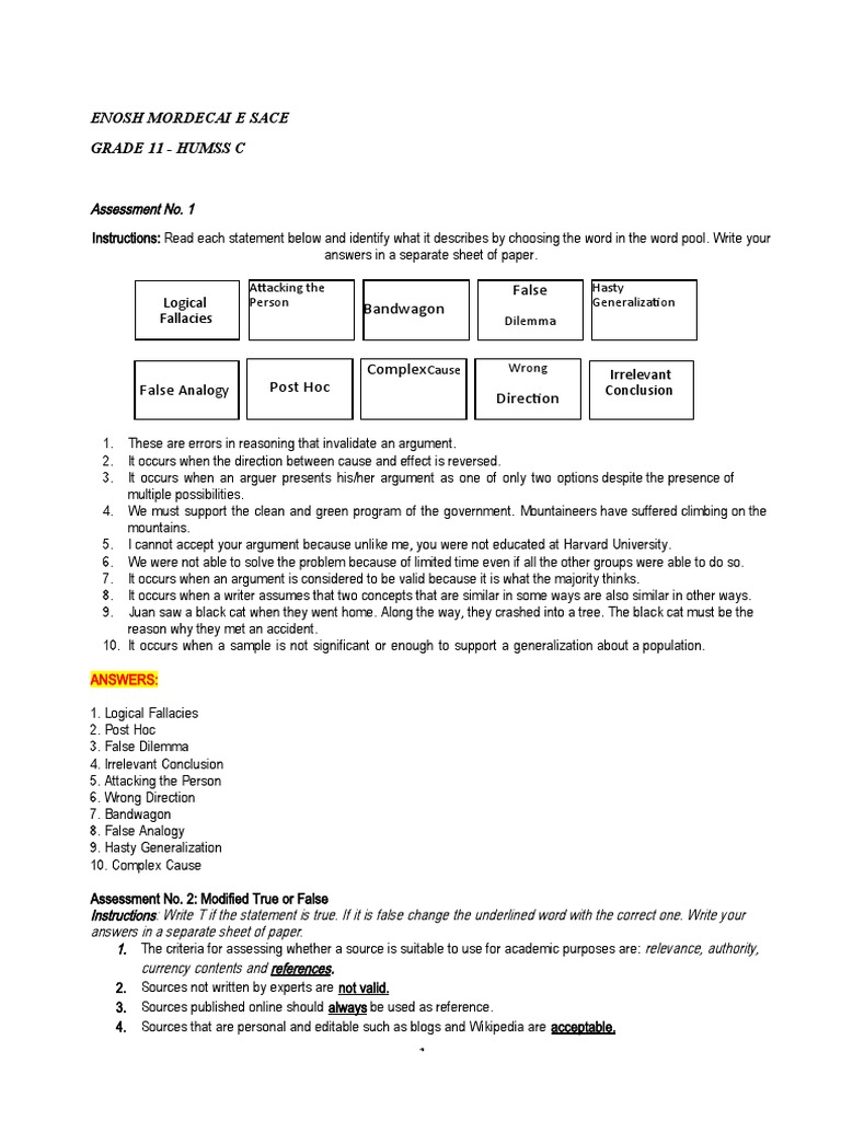 Lesson 3 | PDF | Fallacy | Argument