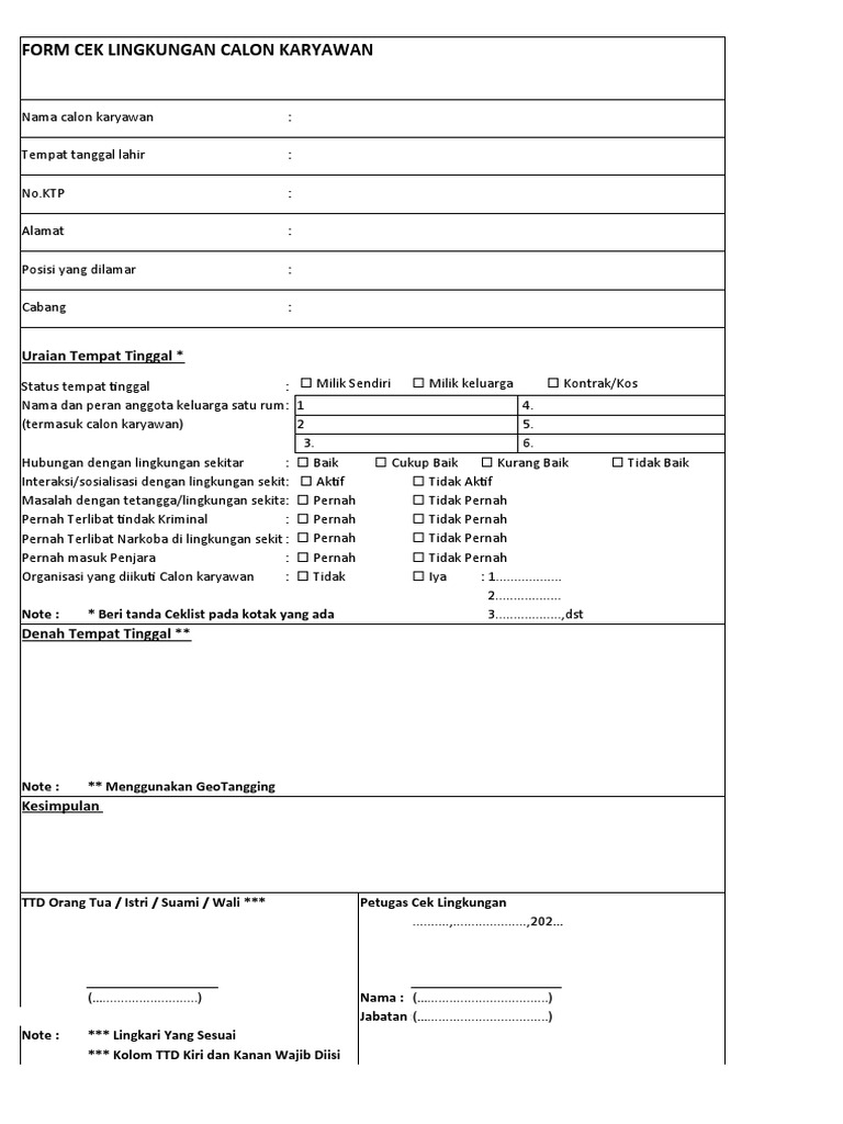 Form Cek Lingkungan Calon Karyawan | PDF