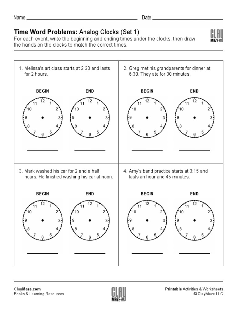 hw time-word-problems-analog-clocks-set-1 | PDF
