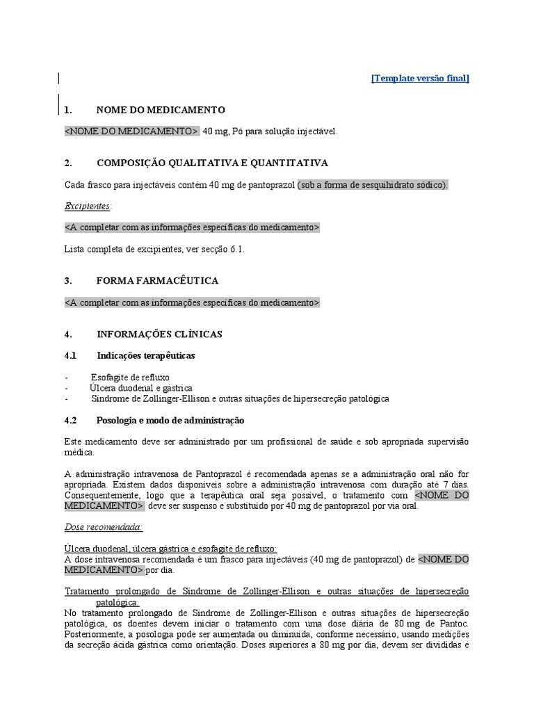 RCM - Pantoprazol - 40 MG - Pó para Solução Injectável - VER - FINAL ...