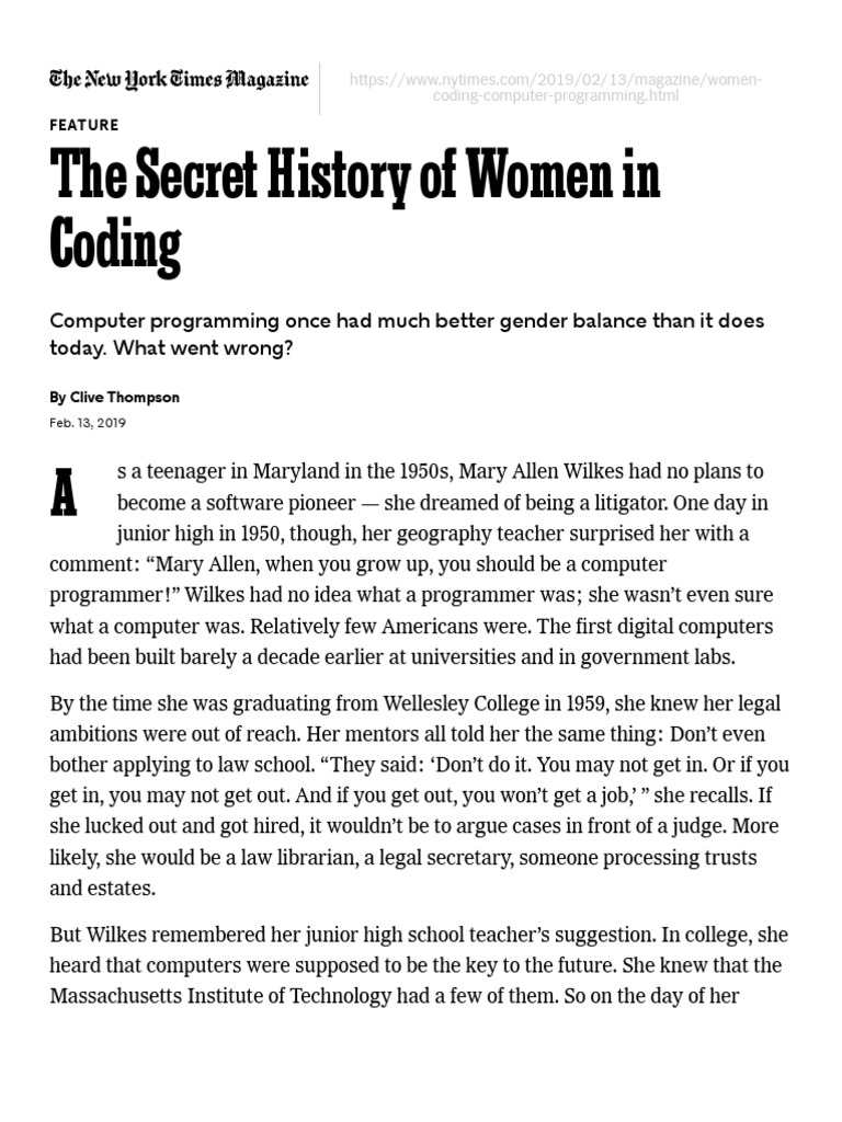 The Secret History Of Women In Coding The New York Times Pdf