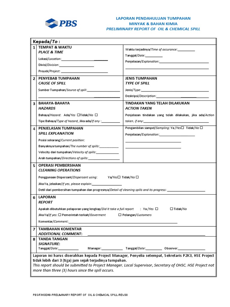 48.preliminary Report of Oil & Chemical Spill-Rev.00 | PDF