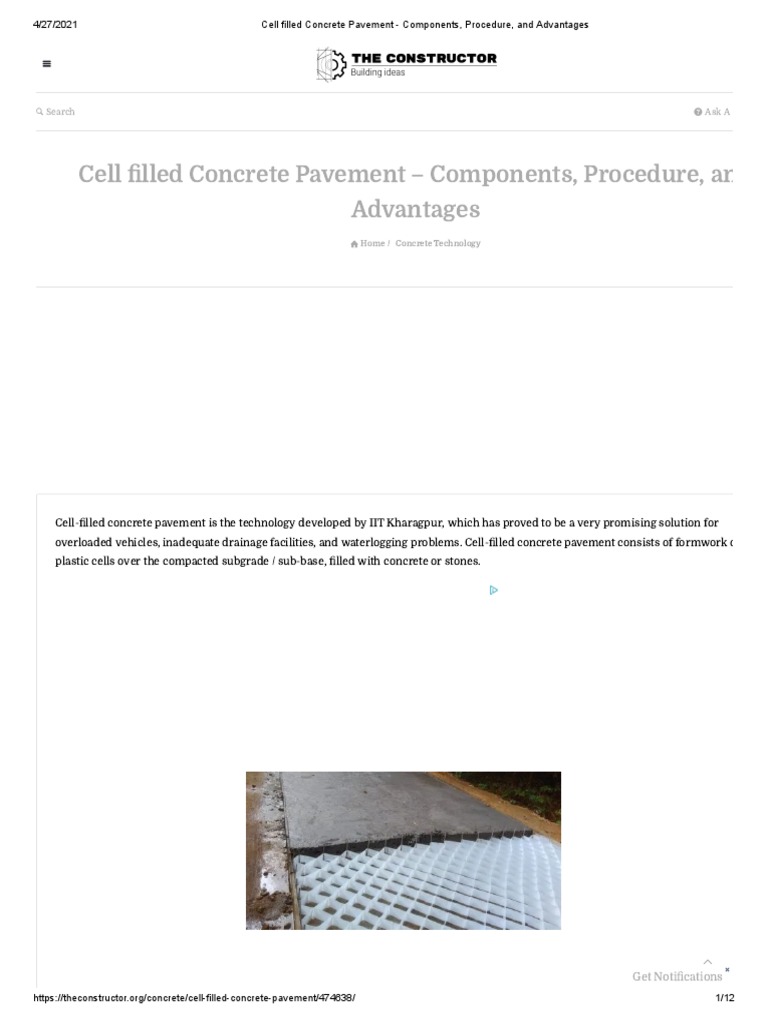 Cell Filled Concrete Pavement - Components, Procedure, And Advantages | PDF
