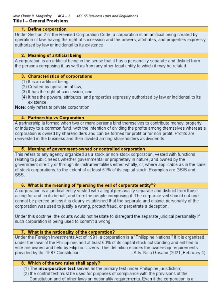Corporation Code | Download Free PDF | Corporations | Stocks