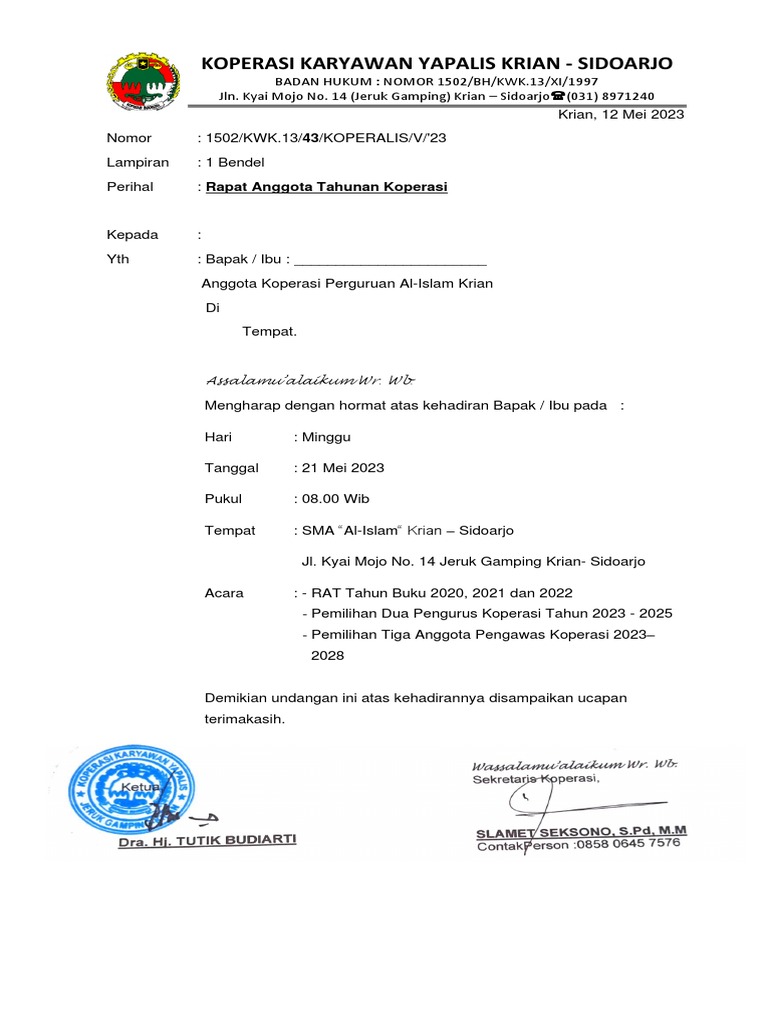 Laporan RAT Kopkar YAPALIS | PDF