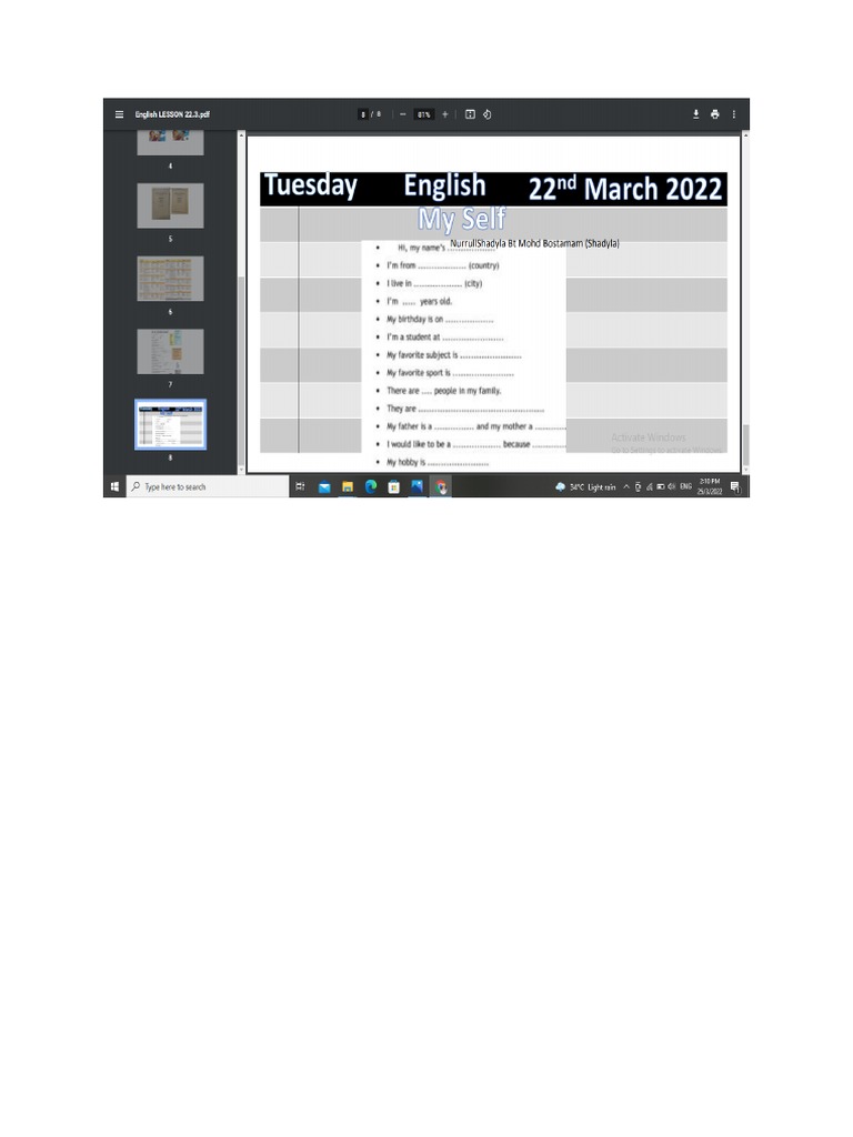 Homework English Year 4 | PDF