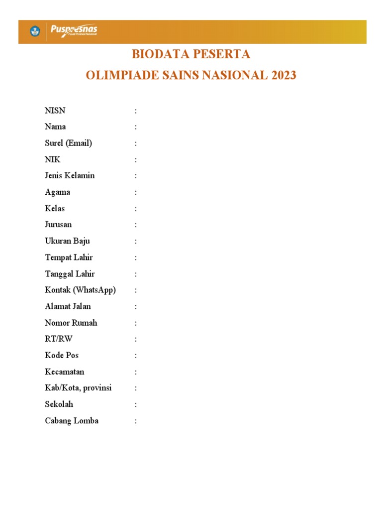 Biodata Peserta Osn 2023 | PDF | Game & Aktivitas | Ilmu Sosial