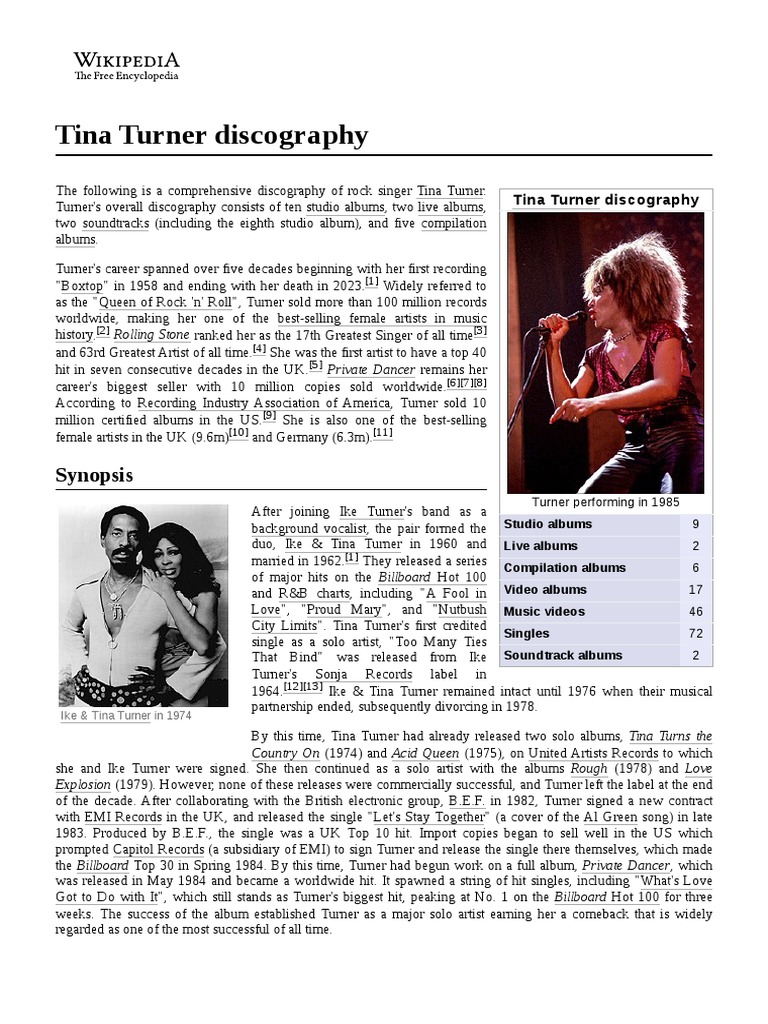 Tina Turner Discography | PDF | Music Industry | Recorded Music Tina Turner Discography | PDF | Music Industry | Recorded Music