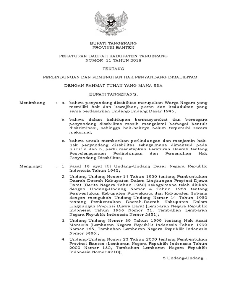 Perda 11 Tahun 2018 Perlindungan Disabilitas | PDF