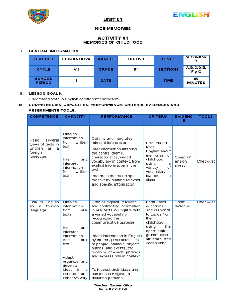 Unit 01 - Act01 - Memories of Childhood | PDF | Information | Teachers
