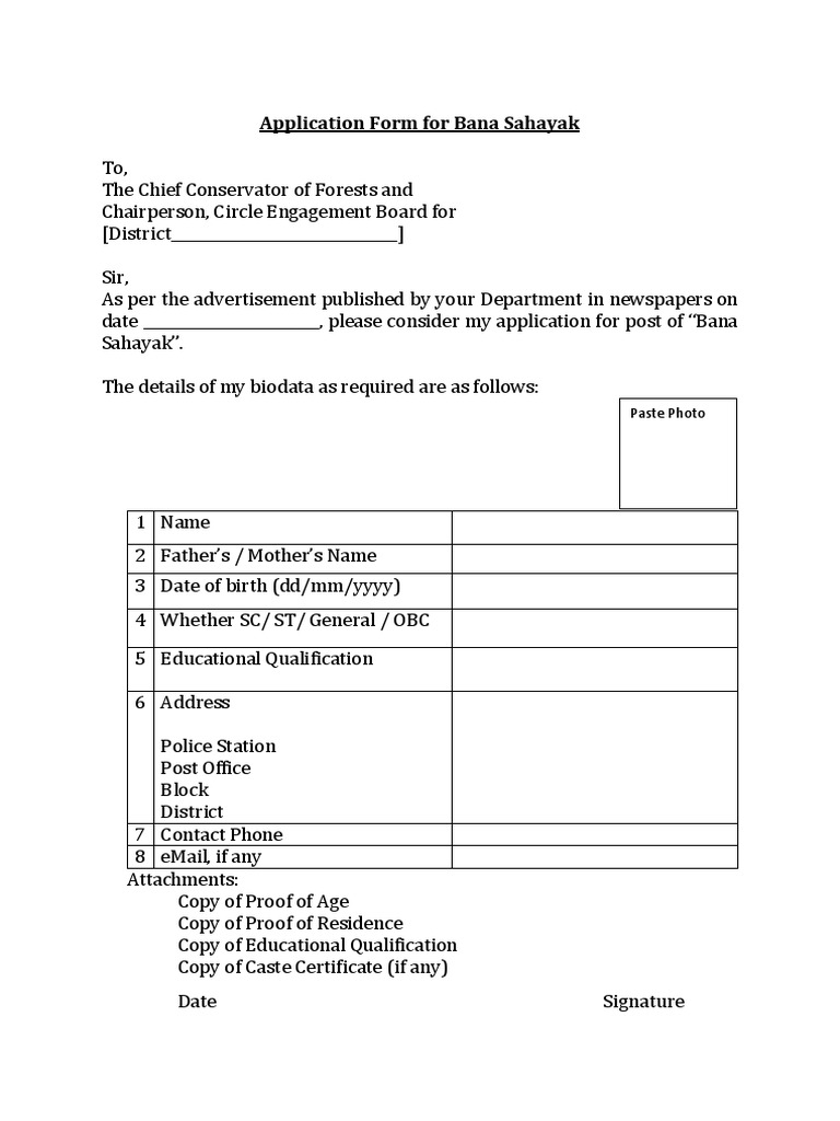Application Form For Bana Sahayak | PDF | Government