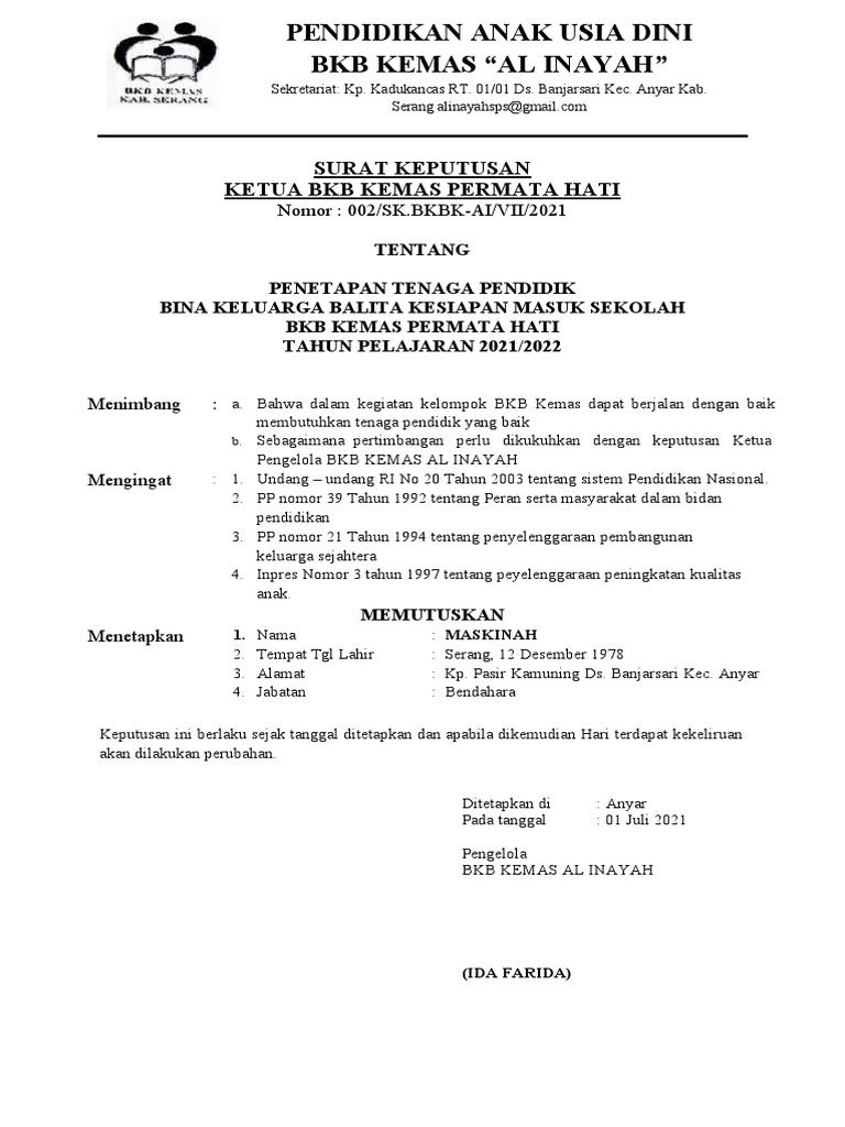 SK Paud BKB KEMAS Al Inayah | PDF