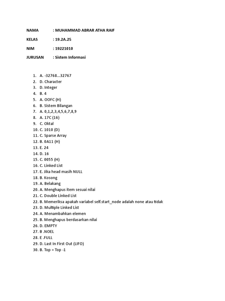 Kuis Struktur Data 19221010 | PDF