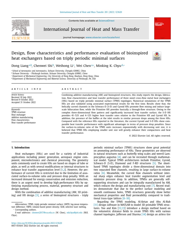 Bioinspired TPMS Heat Exchangers Design | PDF | Heat | Thermocouple