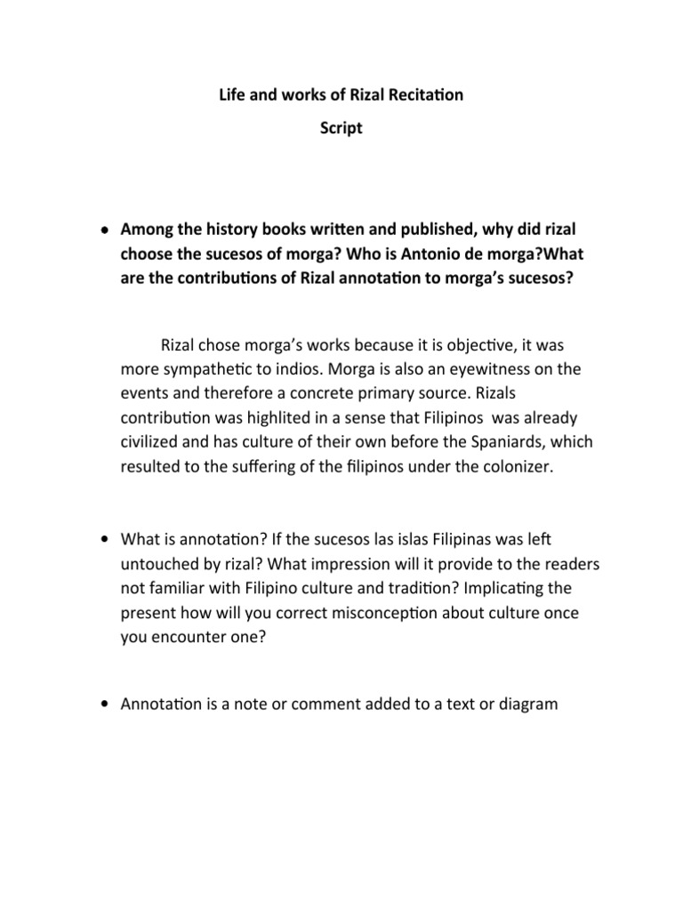Life and Works of Rizal Recitation | PDF | Philippines