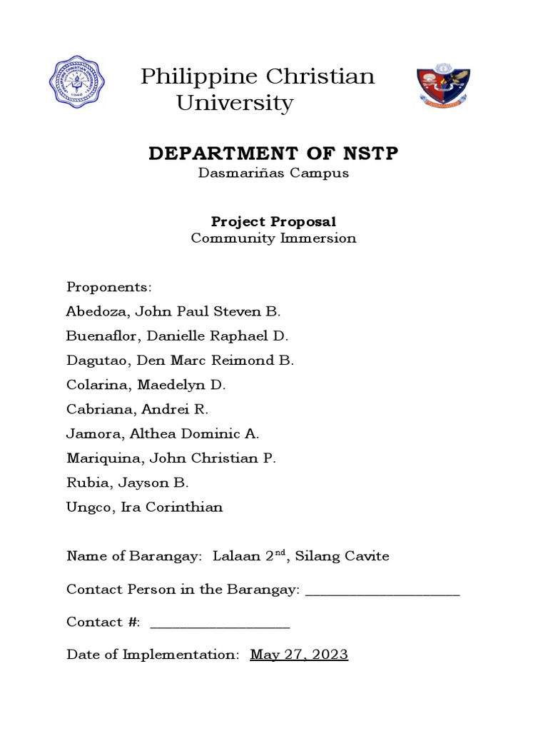 Sample Project Proposal - Community Immersion | Download Free PDF ...