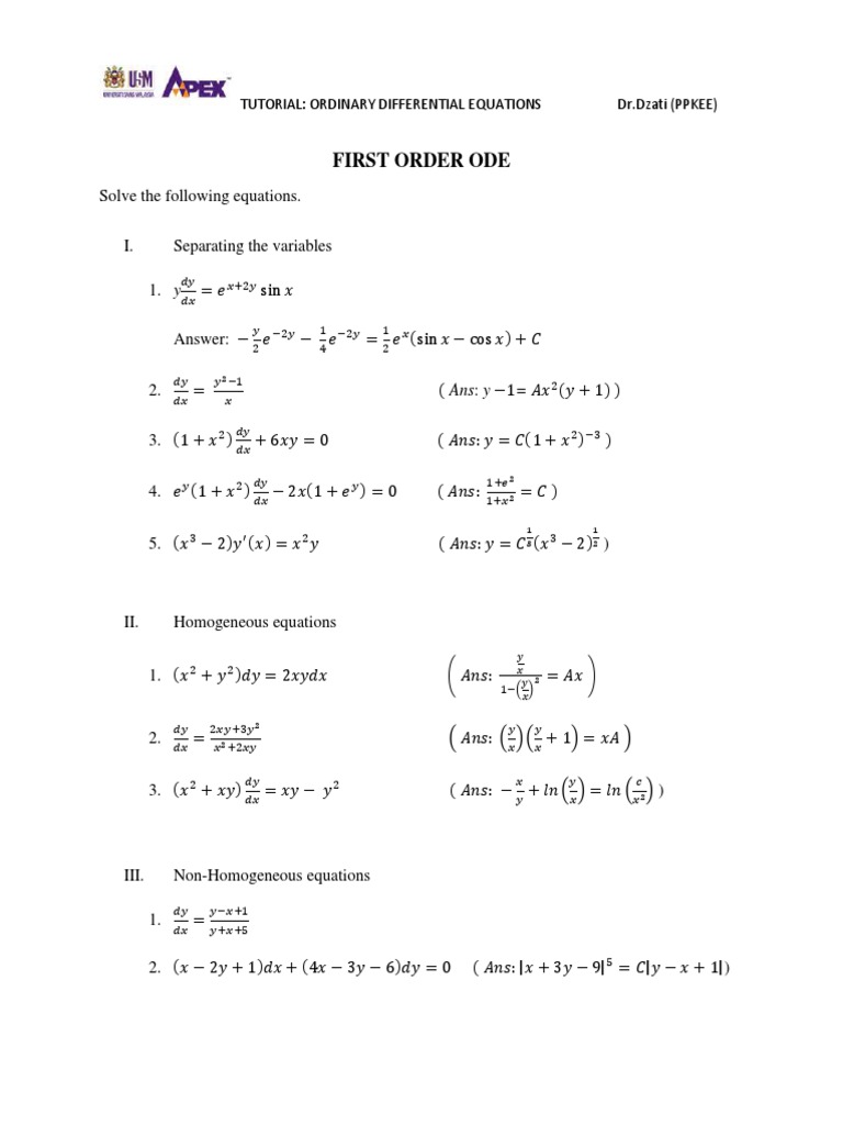 Tutorial EUM ODE | PDF | Ordinary Differential Equation | Equations