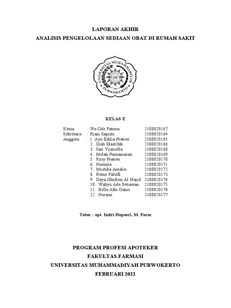 Laporan Akhir Tutorial 2 Pengelolaan - Analisis Pengelolaan Sediaan Obat Di RS | PDF | Kesehatan ...