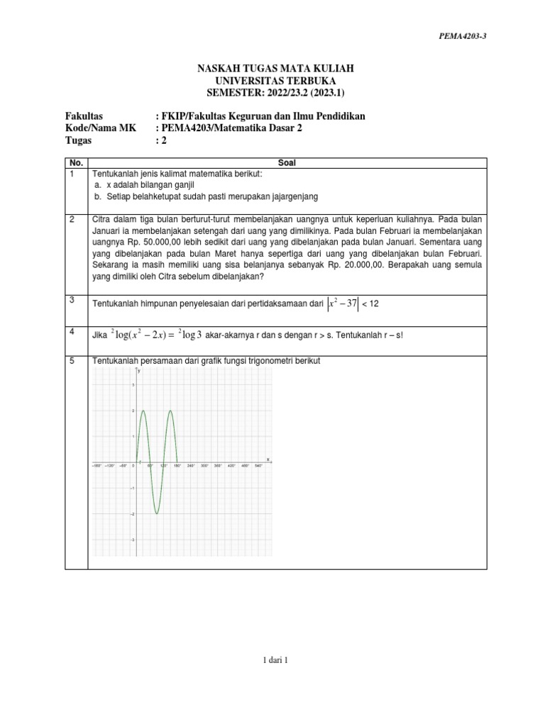Soal Pema4203 Tmk2 3 MTK Dasar 2 | PDF