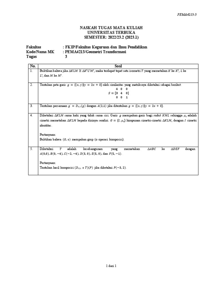 Soal - Pema4213 - tmk3 - 3 Geometri Transformasi | PDF