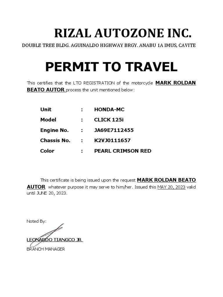PERMIT TO TRAVEL (3) Luz | PDF