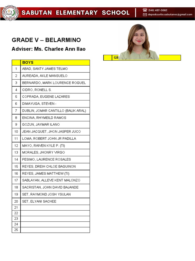 Grade V Student List - Belarmino & Jaena | PDF