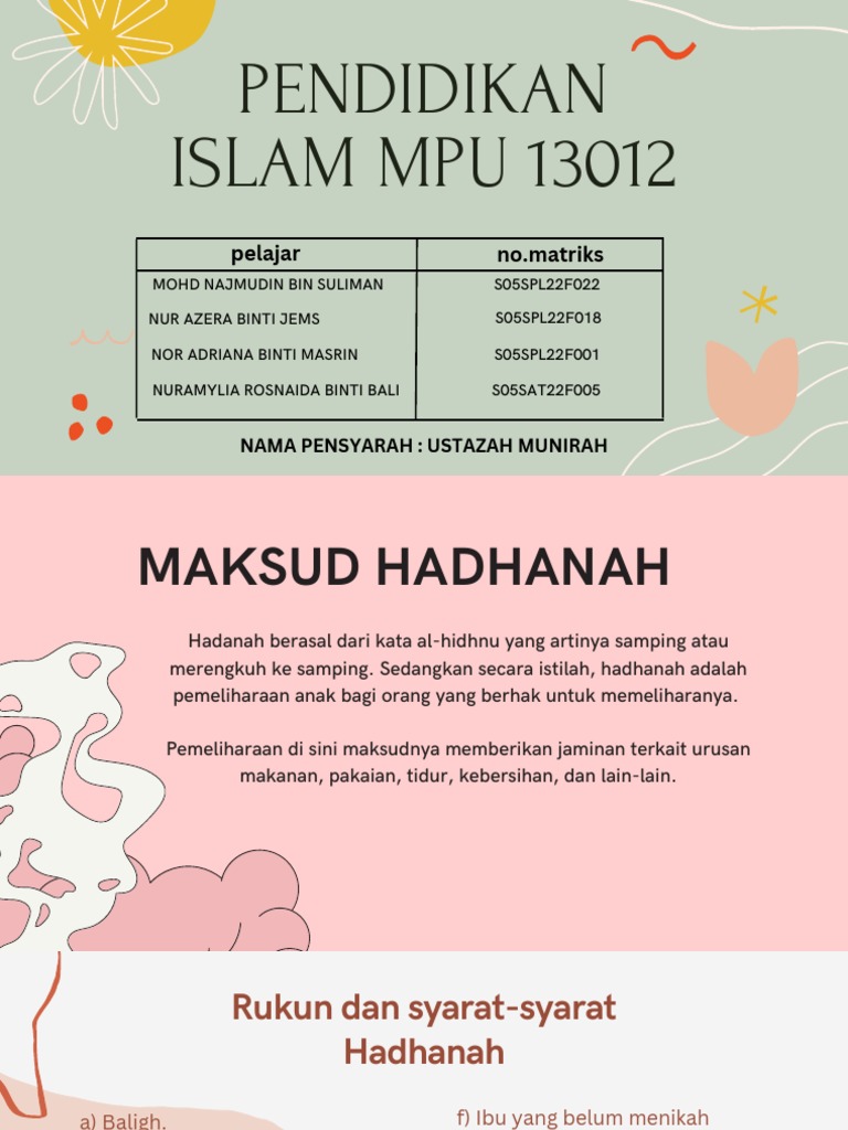 Sebab - Sebab Yang Menggugurkan Hadhanah Kepada Ibu. GROUP4 | PDF
