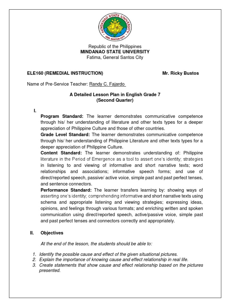 Cause and Effect Lesson Plan | PDF | Causality | Reason