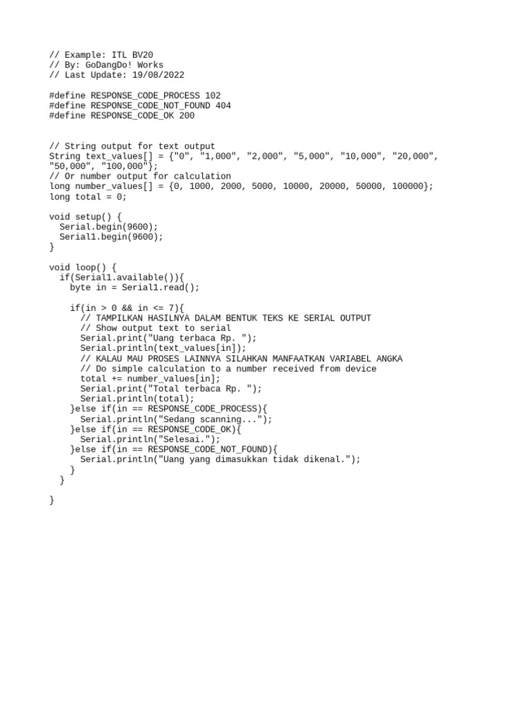 Example Itl Bv20 Decoder For Atmega 2560 | PDF