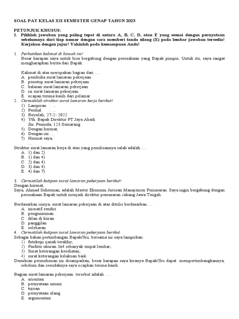 Soal PAT B.INDO KLS XII 2023 | PDF