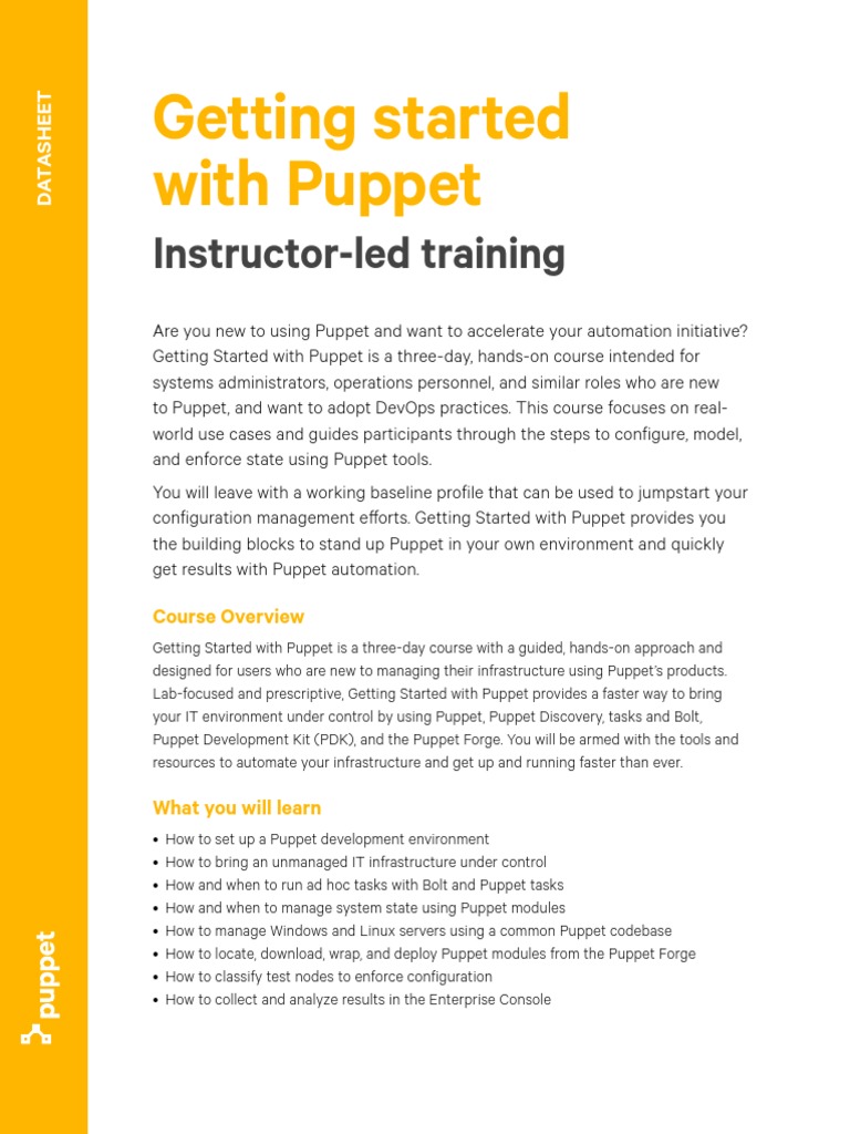 Getting Started With Puppet Datasheet - 2019 | PDF