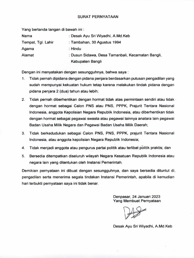 Surat Pernyatan Ode 2 | PDF