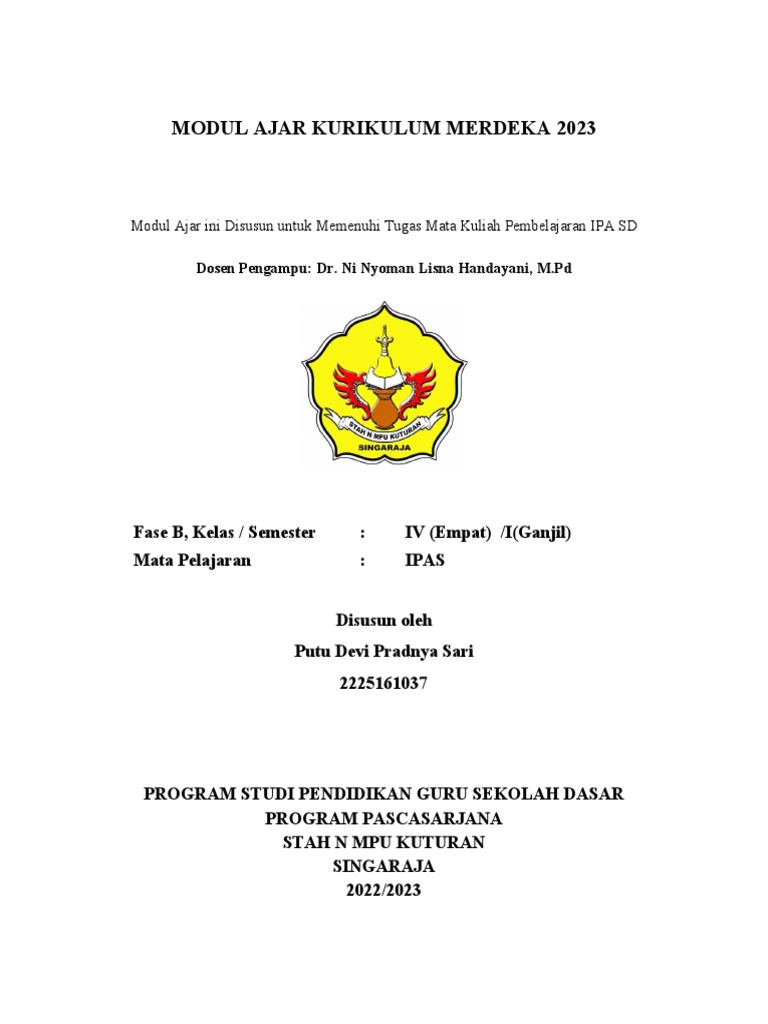 Modul Ajar Uas Ipas Bab 1 Kelas 4 | PDF | Karier & Perkembangan | Sains & Matematika