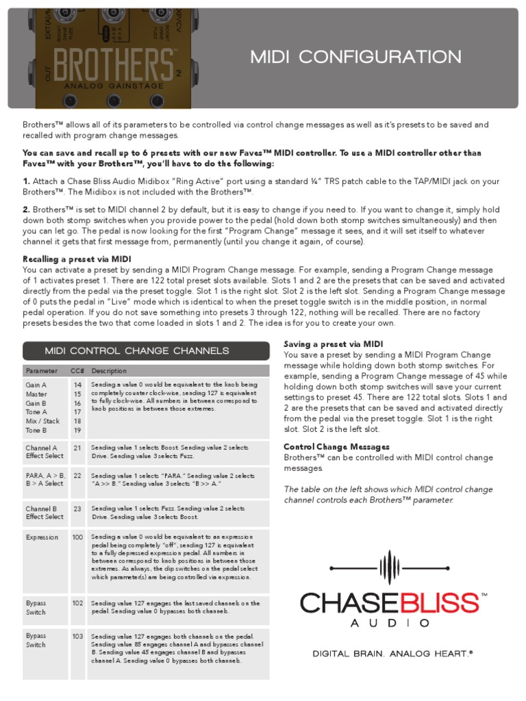 Brothers MIDI+Manual Pedal Chase+Bliss | PDF | Computer Science | Electronics