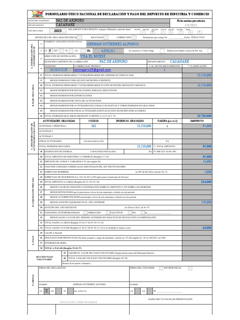 Impuesto de Industria y Comercio 2023 | PDF | Impuestos | Economias