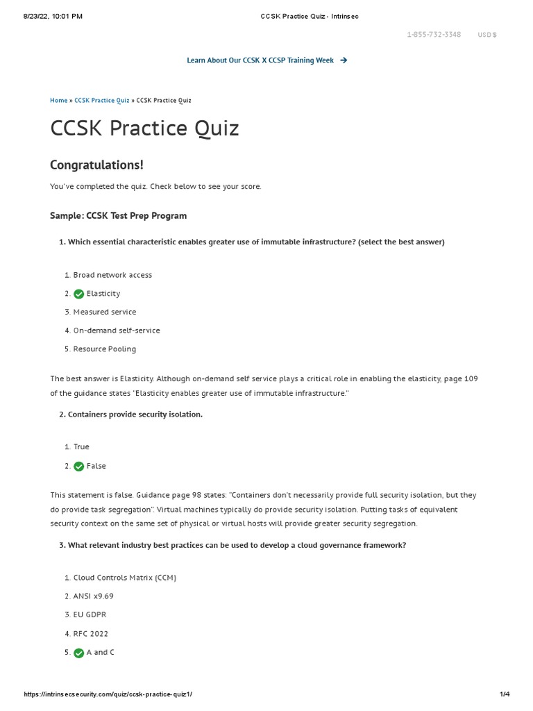 CCSK Practice Quiz - Intrinsec 2 | PDF