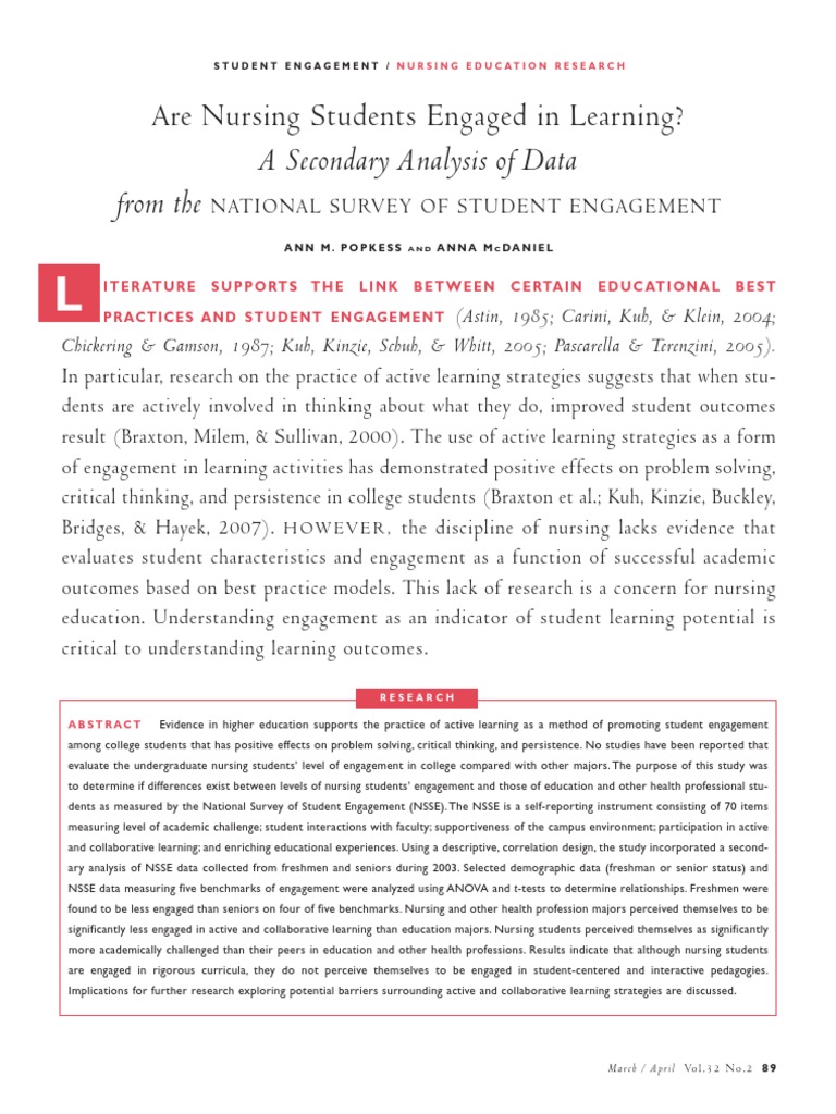 Are Nursing Students Engaged in Learning? A Secondary Analysis of Data ...
