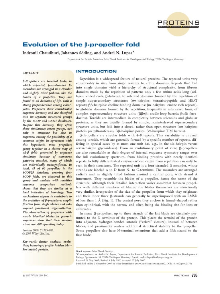 Proteins: Evolution of The B-Propeller Fold | PDF