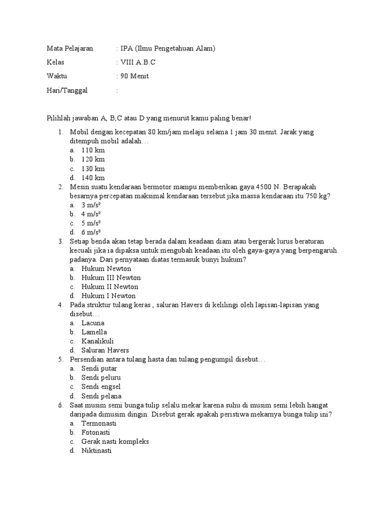 Soal Ipa Kelas VIII | PDF | Kajian Bahasa Asing | Sains & Matematika