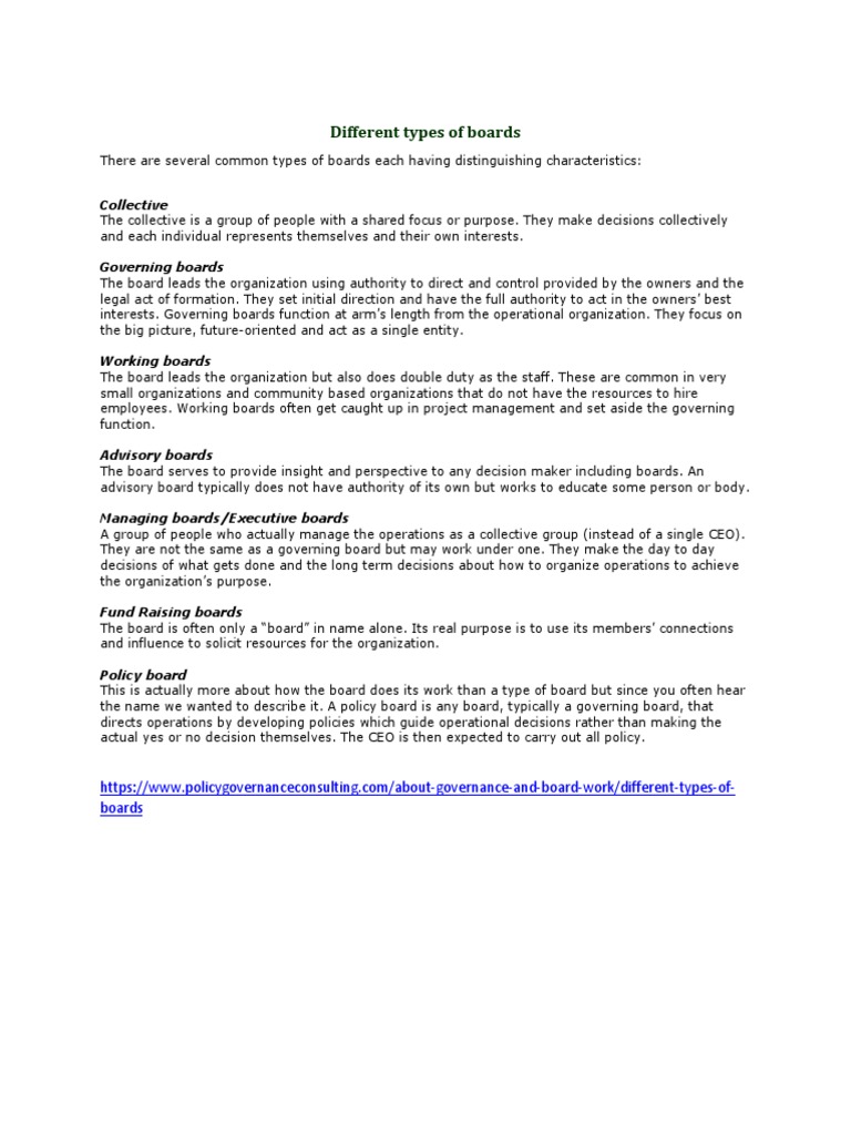 Different Types of Boards | PDF | Career & Growth | Self-Improvement