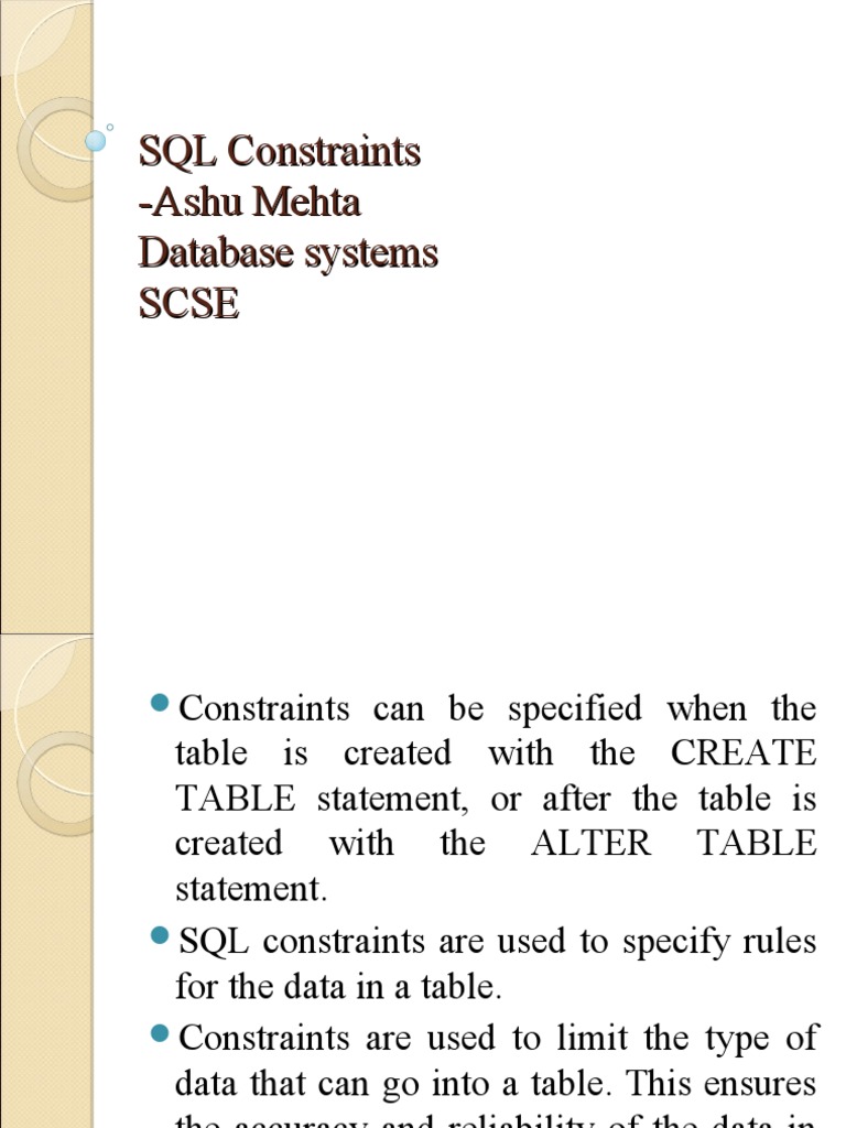 Unit 2 Sql Constraints Pdf Table Database Information