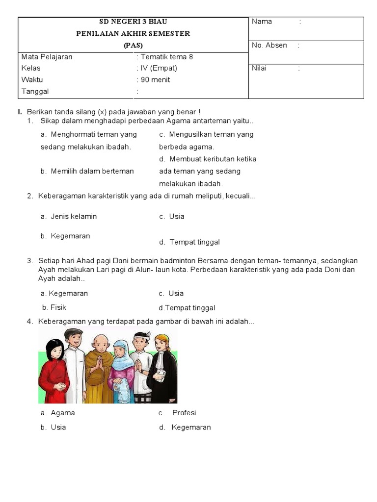 SOAL PAS TEMA 8 Kelas 4 | PDF