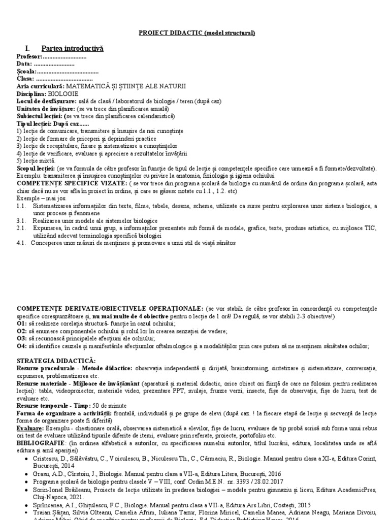 PROIECT DIDACTIC - Model Structural | PDF